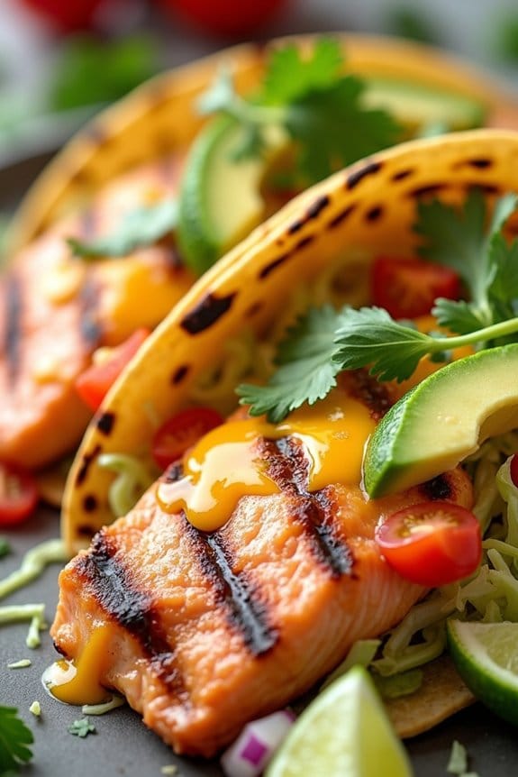 14 Cheesy Grilled Salmon Tacos With Avocado Crema Recipes